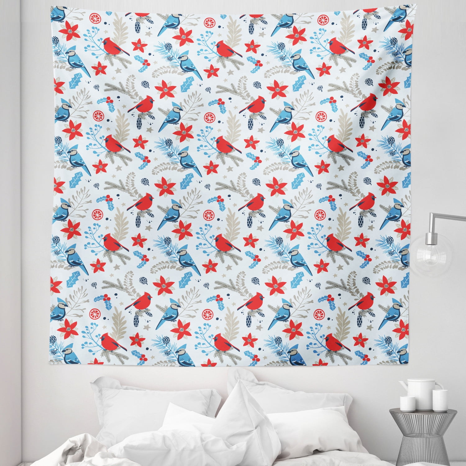 Cardinal Tapestry, Branches Winter Foliage Birds Traditional Symbol of ...