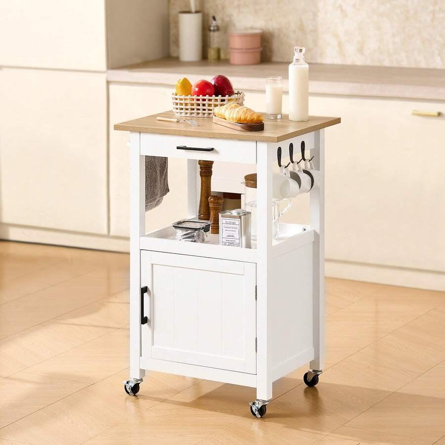 Click here for Na Na White Kitchen Island Cart With Solid Wood To... prices