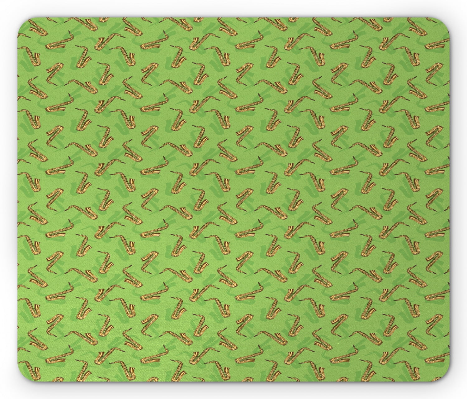 Jazz Music Mouse Pad, Hand Drawn Style Saxophone Instruments on Green ...