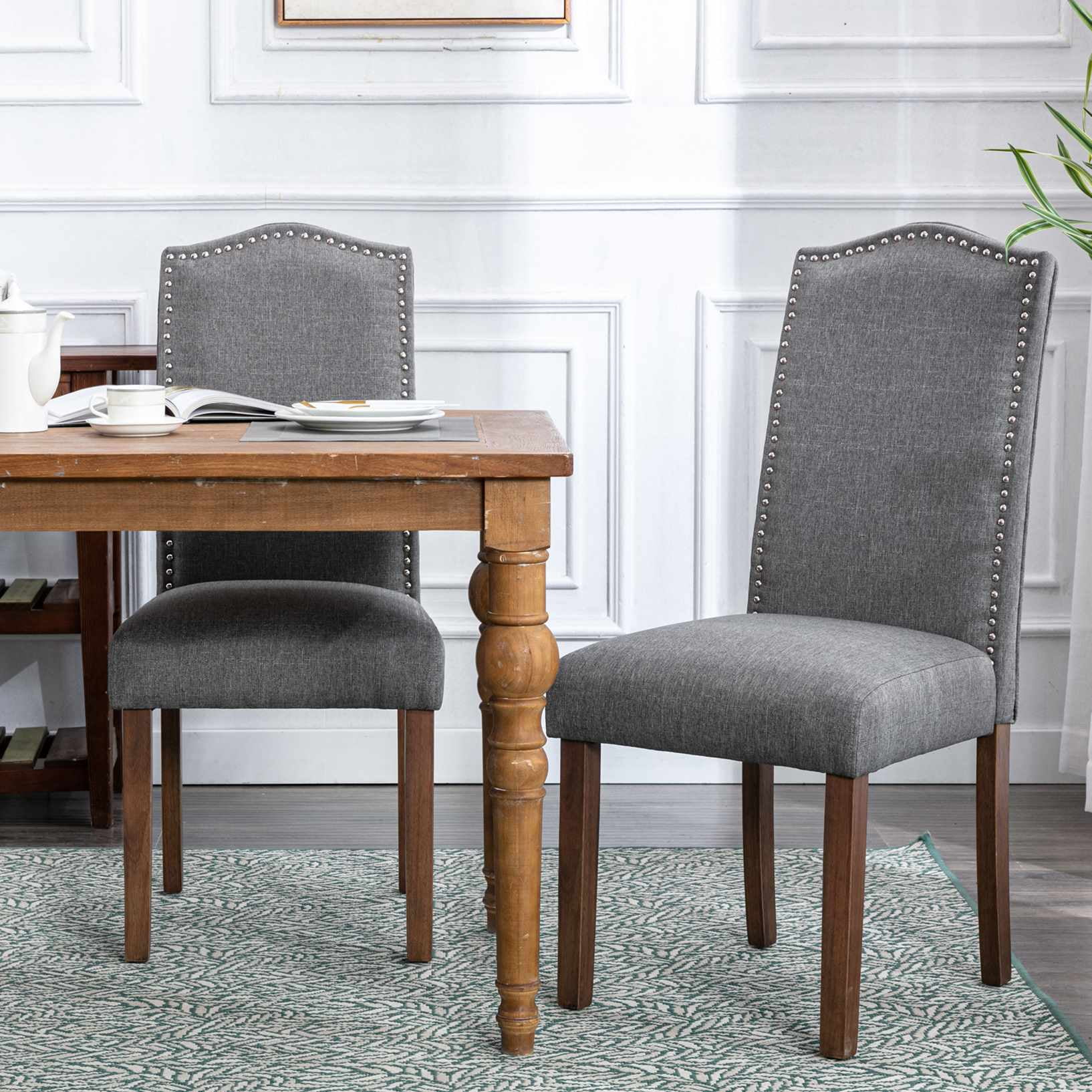 Snugway Dining Chair Grey Upholstered Parson Chair With Nailhead Trim