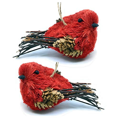 Red Cardinal Sisal Bird Ornaments Christmas Tree Decorations - Set of 2 ...