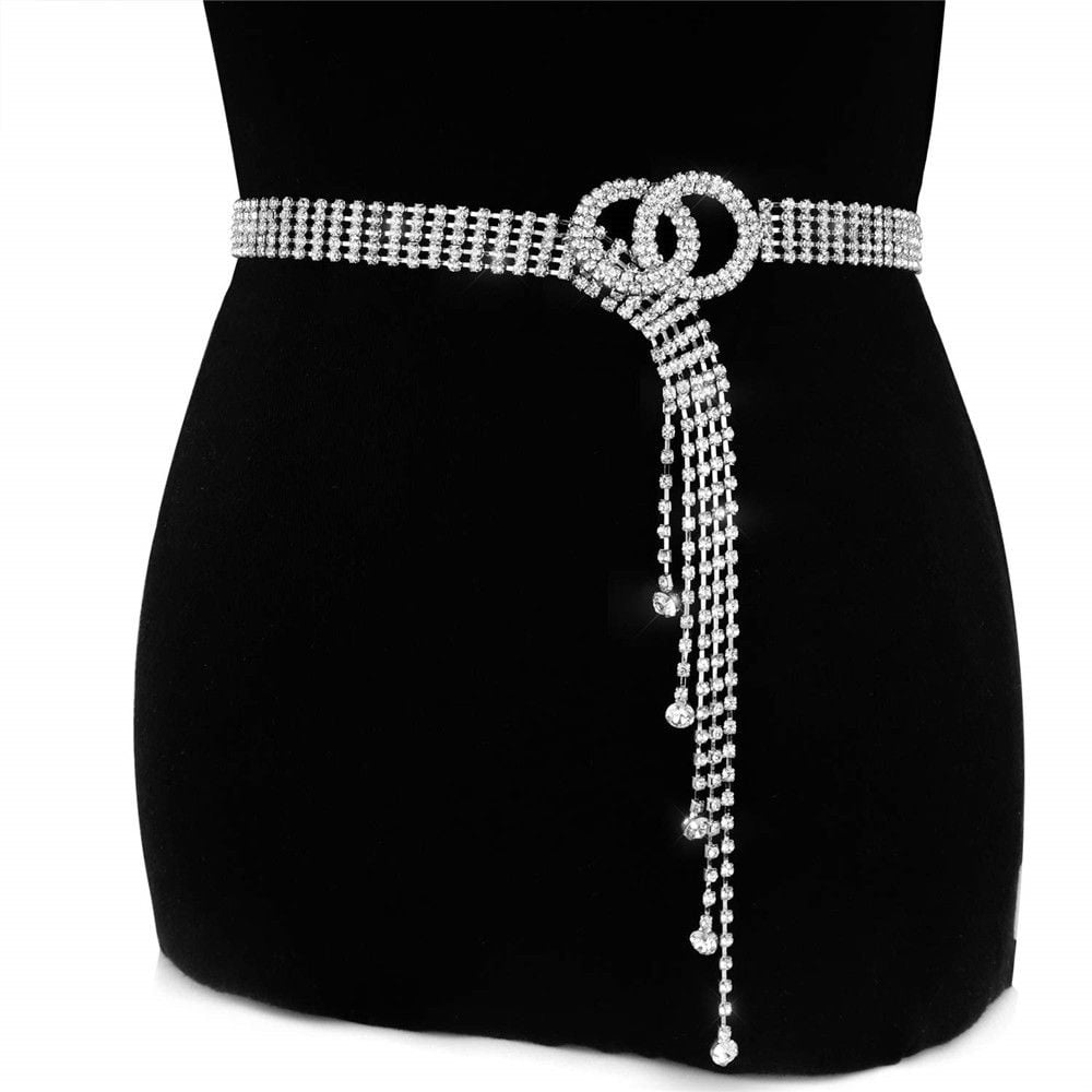Fashion Adjustable Waistband Gift Rhinestone Chain Belt O-Ring Crystal ...