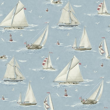 Chesapeake Leeward Navy Sailboat Wallpaper - Walmart.com