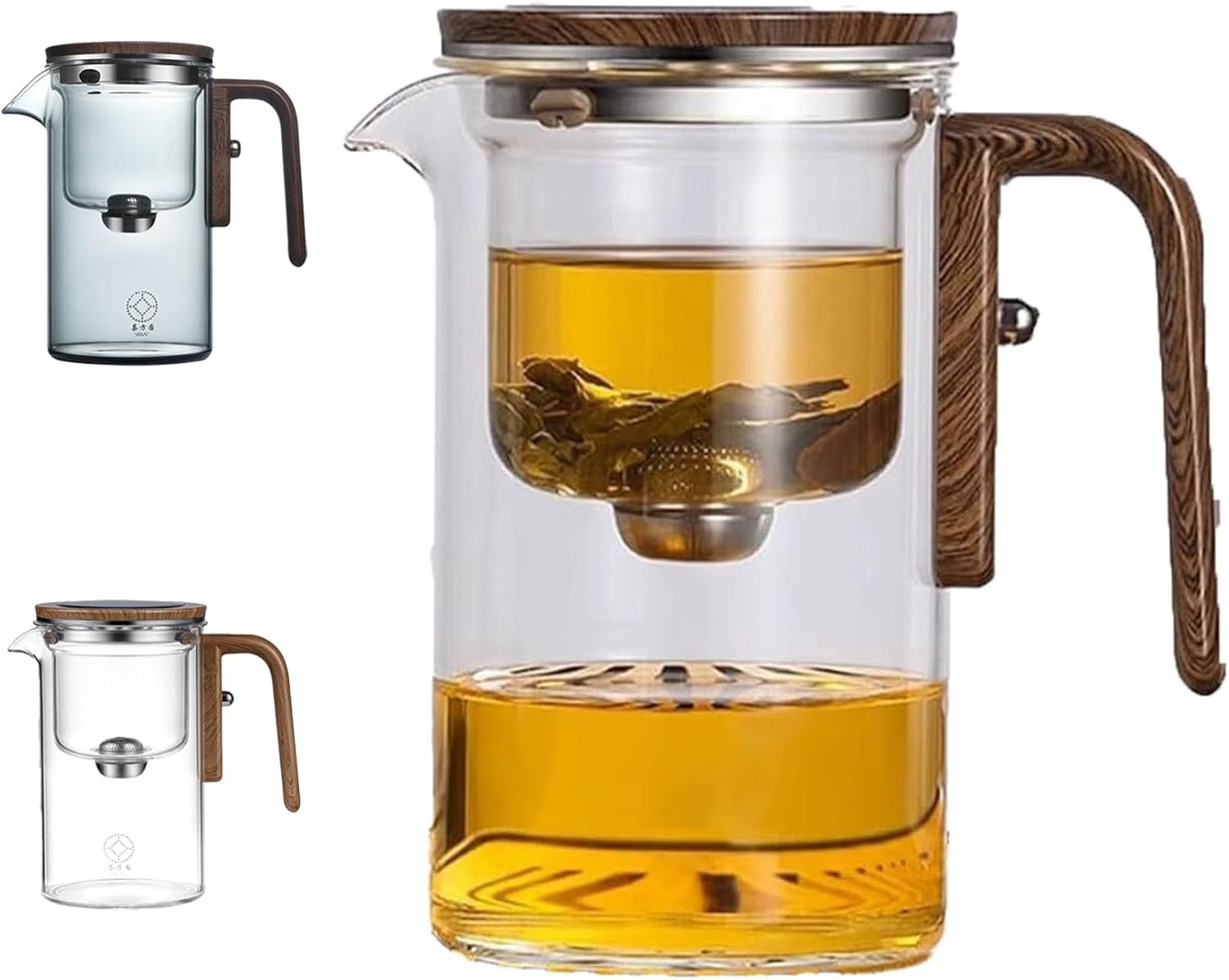 Water Separation Glass Teapot with Wooden Handle,Witchcraft Teapot ...