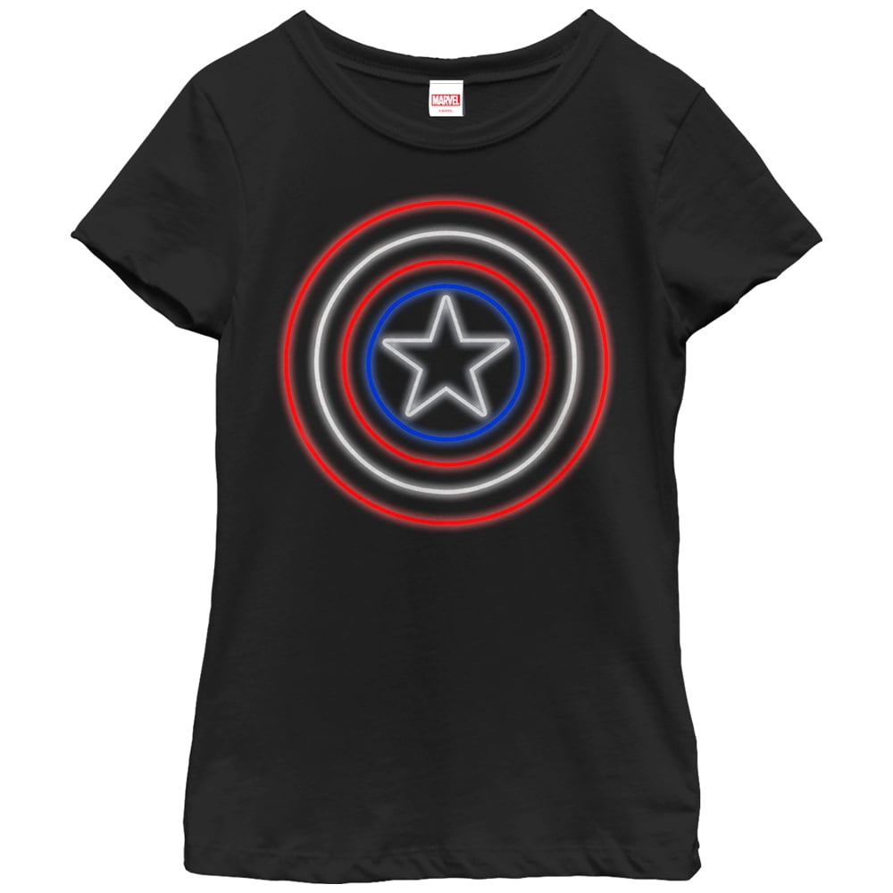 Girl's Marvel Captain America Shield Neon Light Graphic Tee Black Large ...