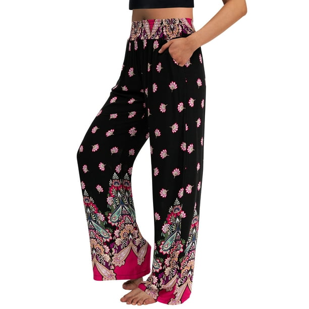OmicGot Women's Casual Boho Palazzo Pants for Women Wide Leg Pants m ...