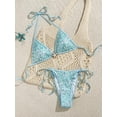 Blue Sequin Shiny Triangle Bikini Set With Starfish Charm Side Tie High ...