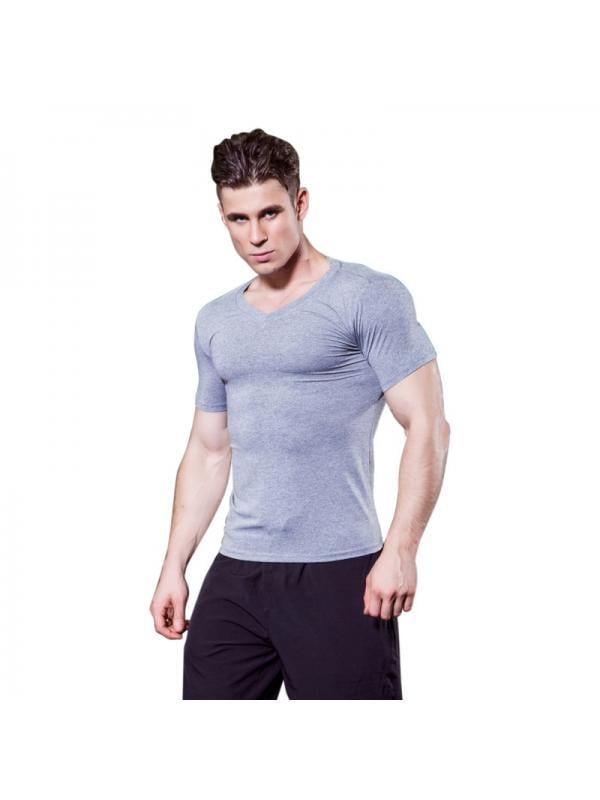 Ropalia Men Compression V Neck Sport T-shirt Short Sleeve Fitness ...