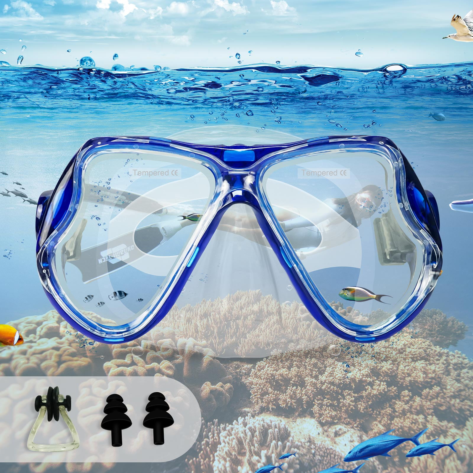 Anti-Fog Diving Mask Tempered Glass Lens, Scuba Mask with Nose Clip and ...