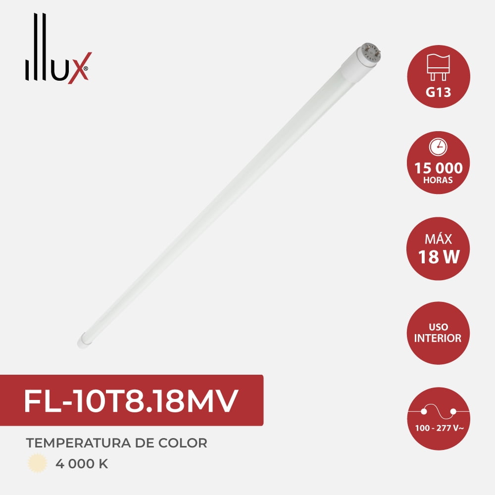 Lámpara LED T8, 18 W luz neutra (4 000 K), blanco Illux FL-10T8.18MV ...