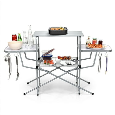 Ozark Trail Deluxe Camping Kitchen with Storage, Silver and Red, 31 ...