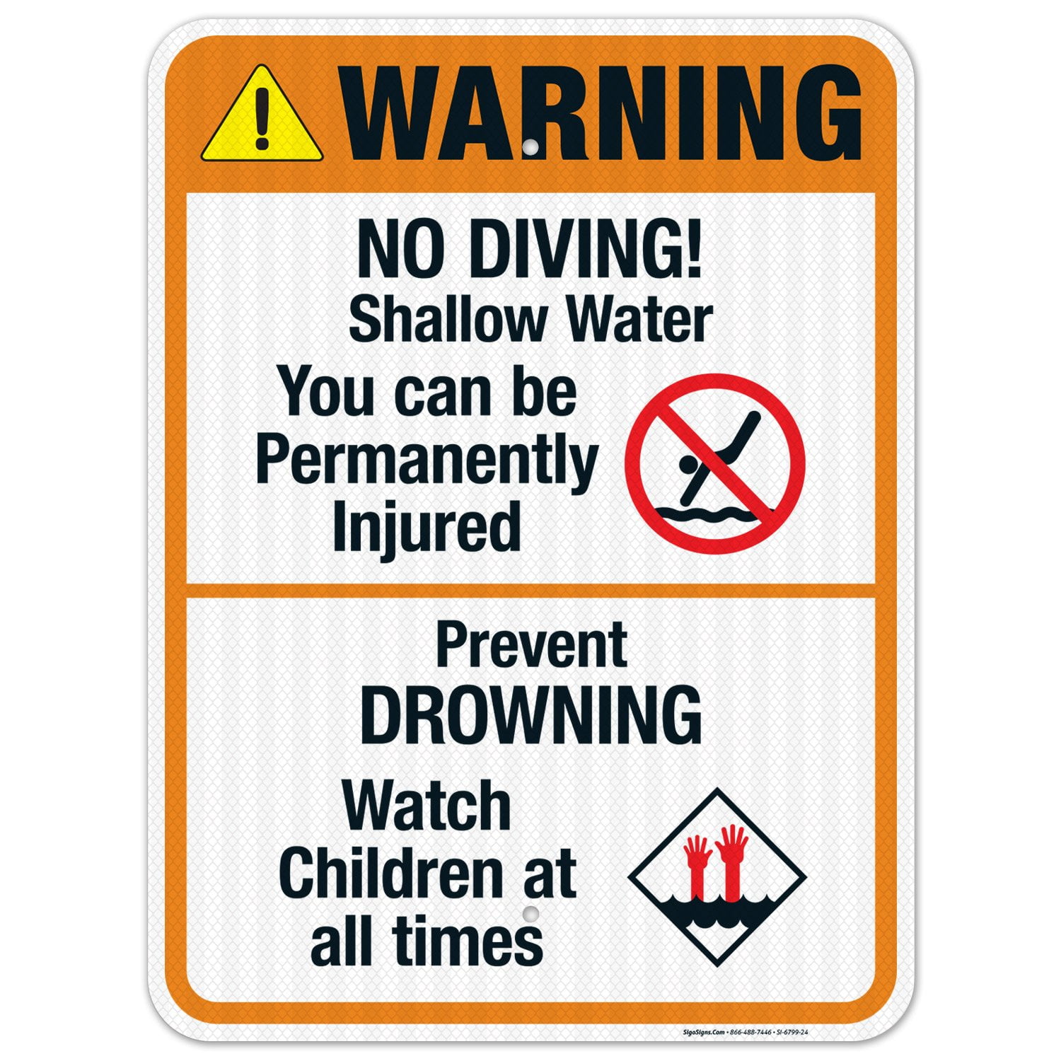 No Diving Shallow Water Sign, Pool Sign, - Walmart.com