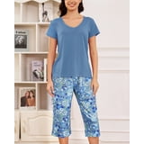 MyFav Women's Plus Size Capri Pajamas Set, Short Sleeve Top, Capri ...