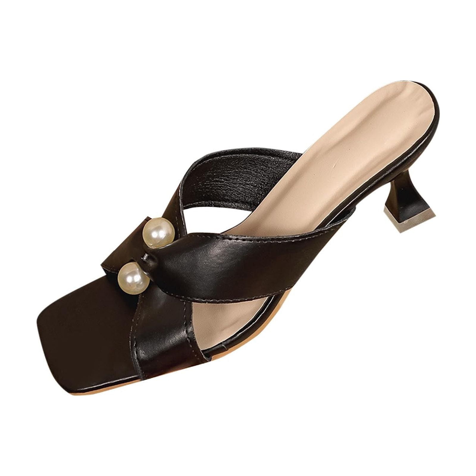 Click here for Hzomhy Black Womens Sandals Pearl Embellished Heel... prices