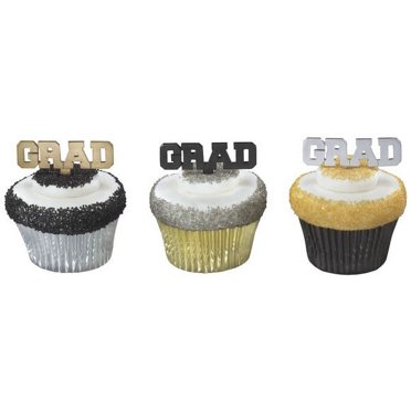 24pack Black Grad Cap Cupcake / Desert / Food Decoration Topper Rings ...