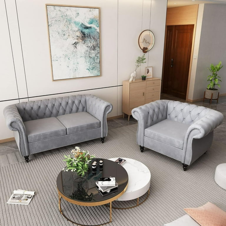 Giratree Living Room Furniture Sets 3 Piece Sofa Sets for Living Room 1 2 3 Seat Gray