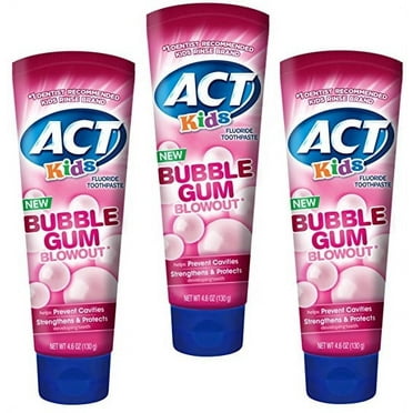 3 Pack - ACT Kids Fluoride Toothpaste, Bubblegum Blowout 4.6 oz ...