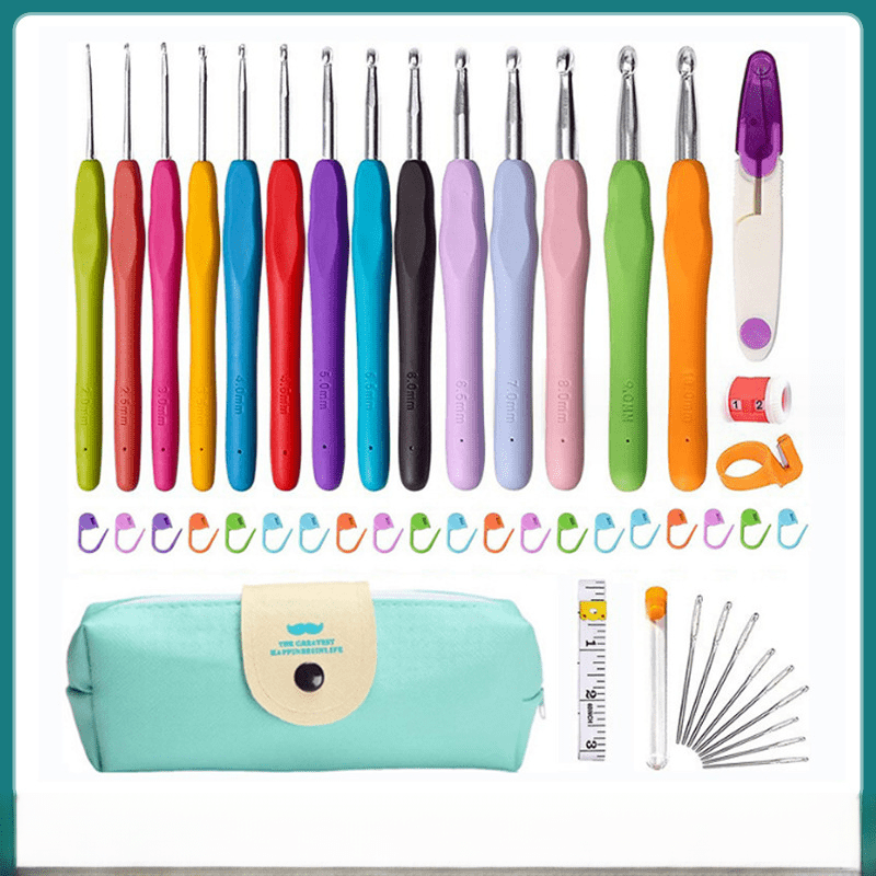 Herramientas para tejer lana, 11 colores de traje de crochet arcoíris, TPR, mango suave, bolsa ...