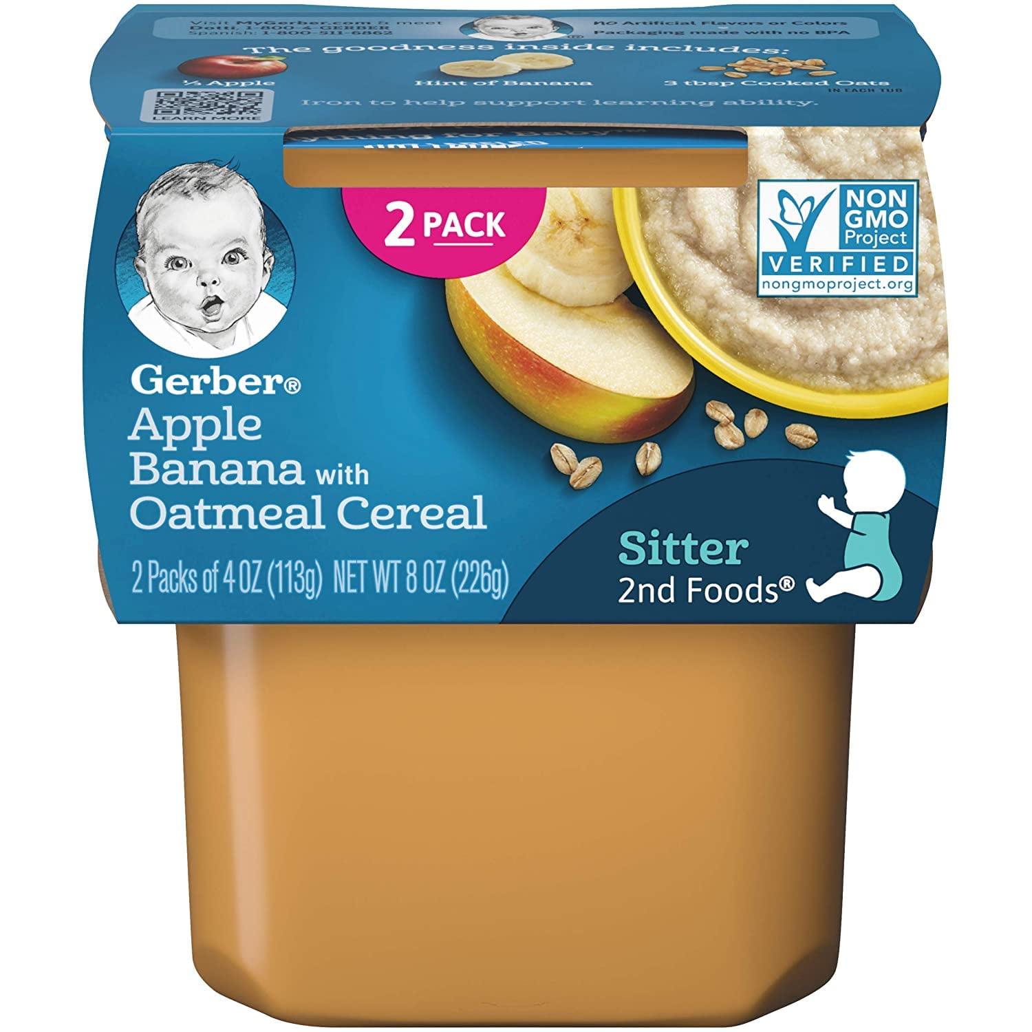 Gerber Baby Food, 2nd Foods, Apple Banana with Oatmeal, 8 OZ, 3 Count ...