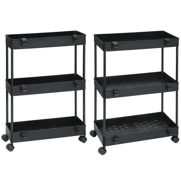 4-Tier Slim Rolling Storage Cart, Wooden Kitchen Utility Cart with ...