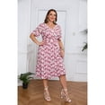 AURA Plus Size Floral Midi Dress V Neck Short Sleeve A Line Commuting ...
