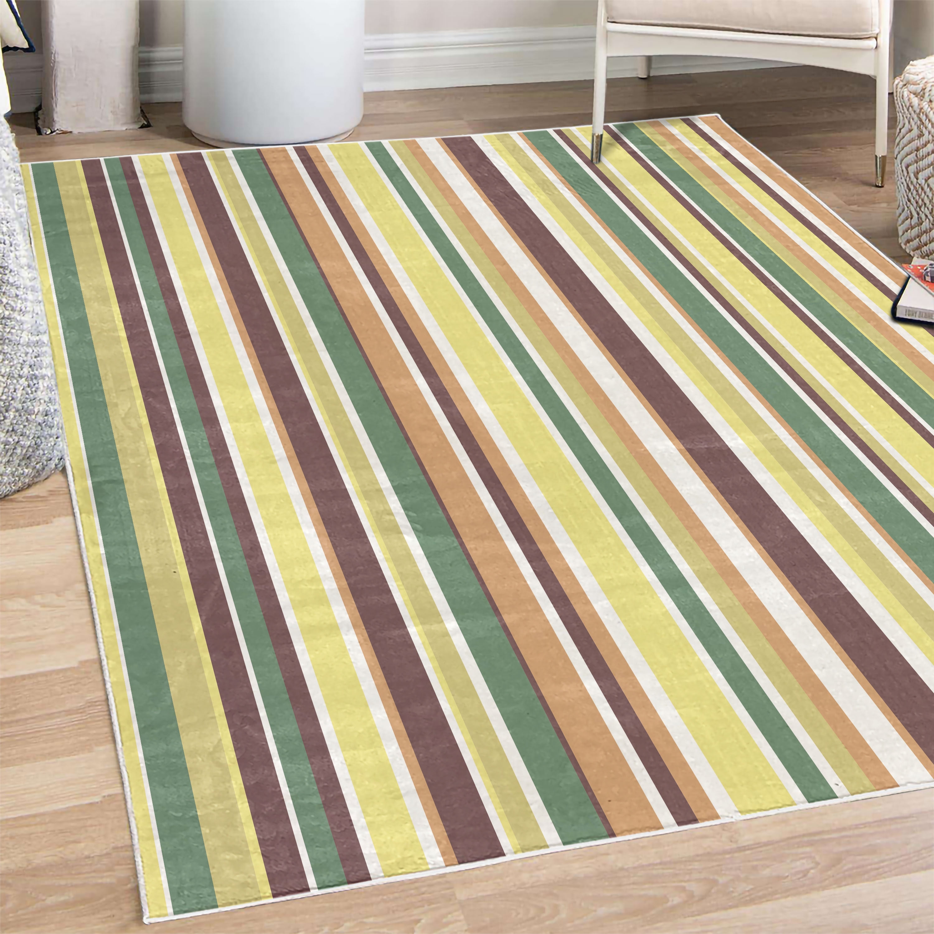 Pastel Decorative Rug, Vertically Striped Pattern Different Color ...