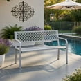 Hommoo 50" Outdoor Metal Garden Bench, Geometric Lattice Backrest ...