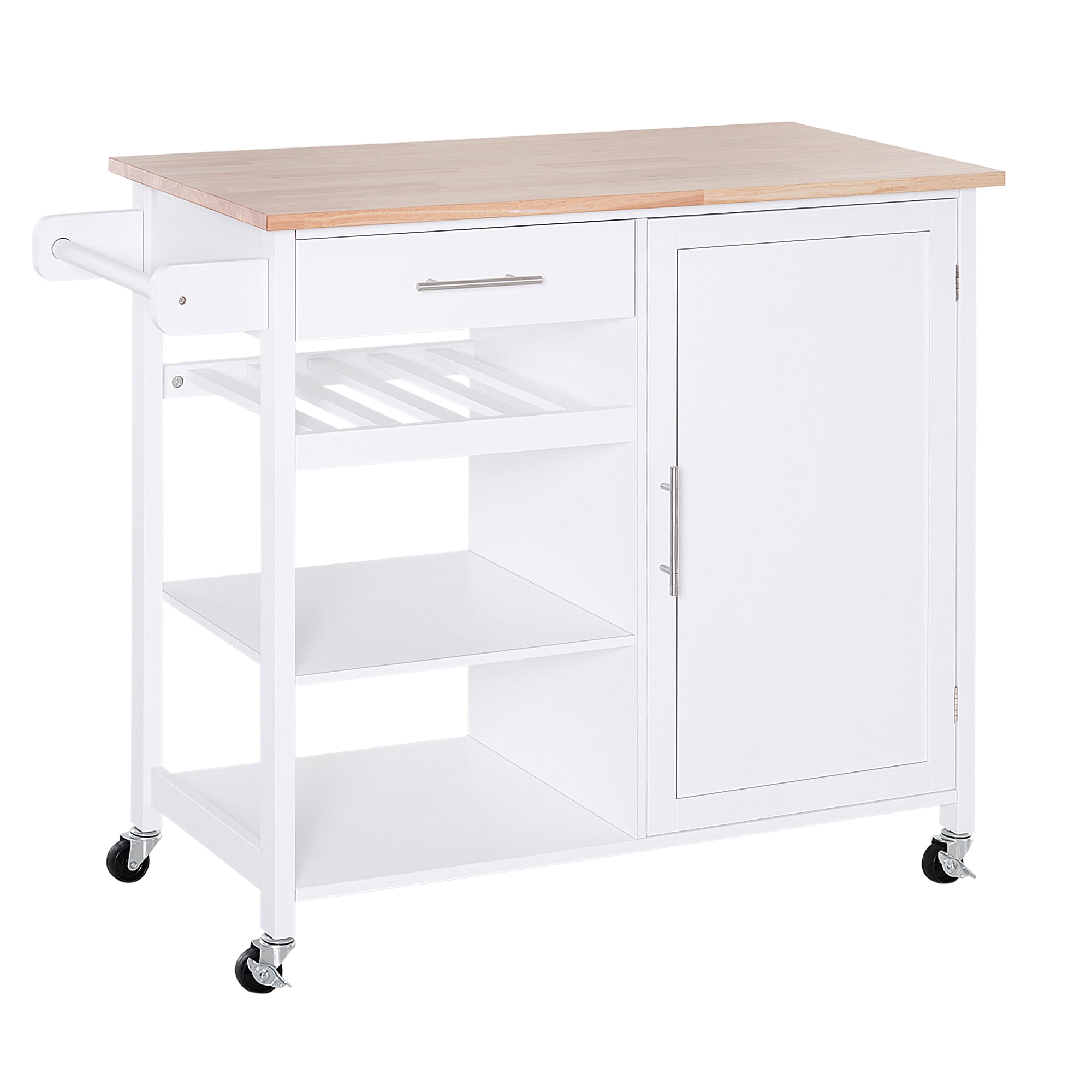 HomCom Rolling Kitchen Island Cart with Large Countertop, Display Wine ...