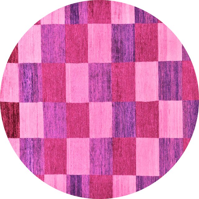 Ahgly Company Indoor Round Checkered Pink Modern Area Rugs, 8' Round ...