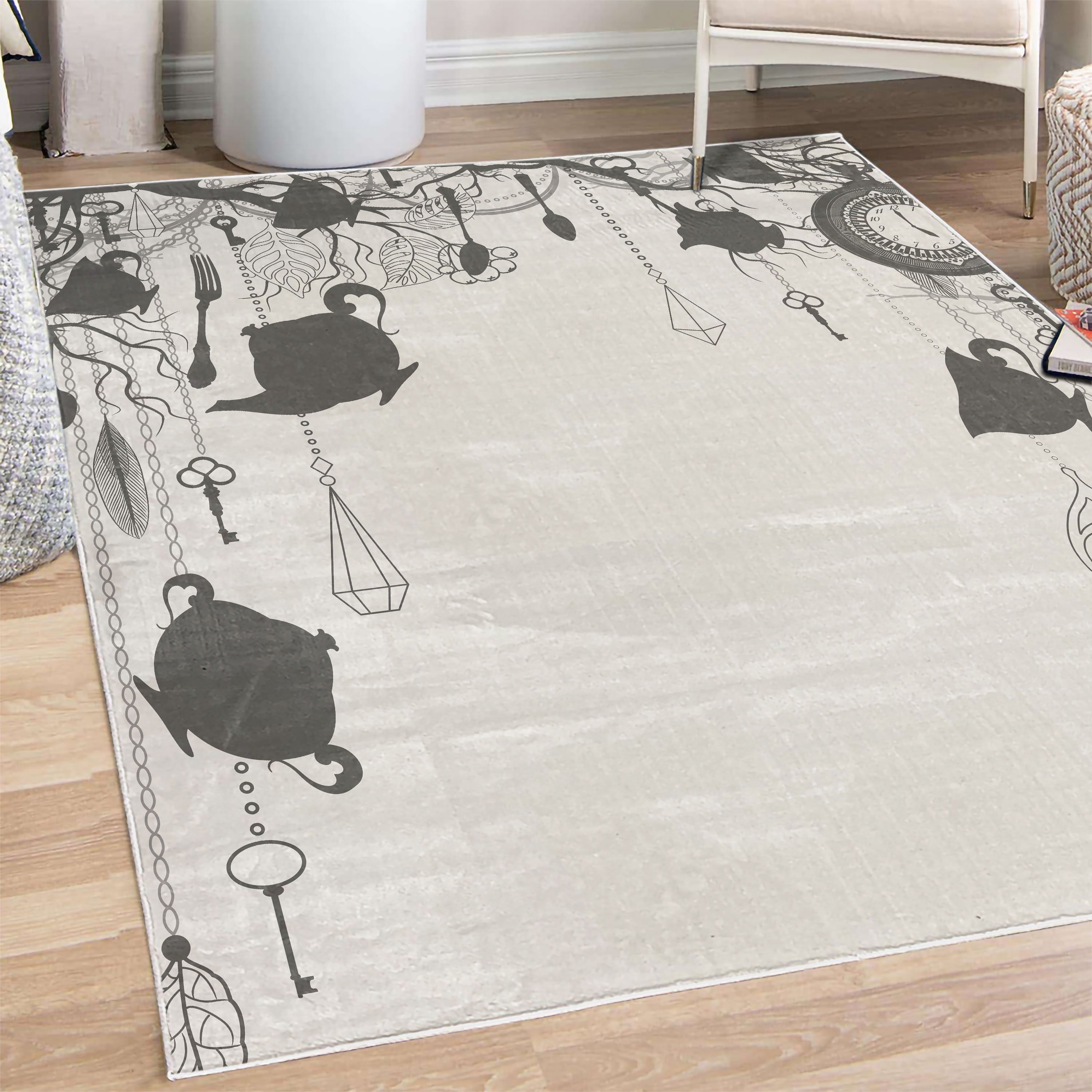 Antique Decorative Rug, Vintage Tea Party Diamond Forks Spoons Cups ...