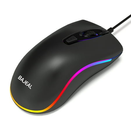 BAJEAL D1 Wired Gaming Symmetrical Ergonomic Mice RGB Light Effect 3-gear Adjustable DPI Wide ...