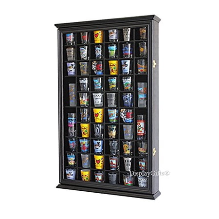 Shot Glass Display Case Wooden Cabinet Wall Rack Holder Shadow Box ...