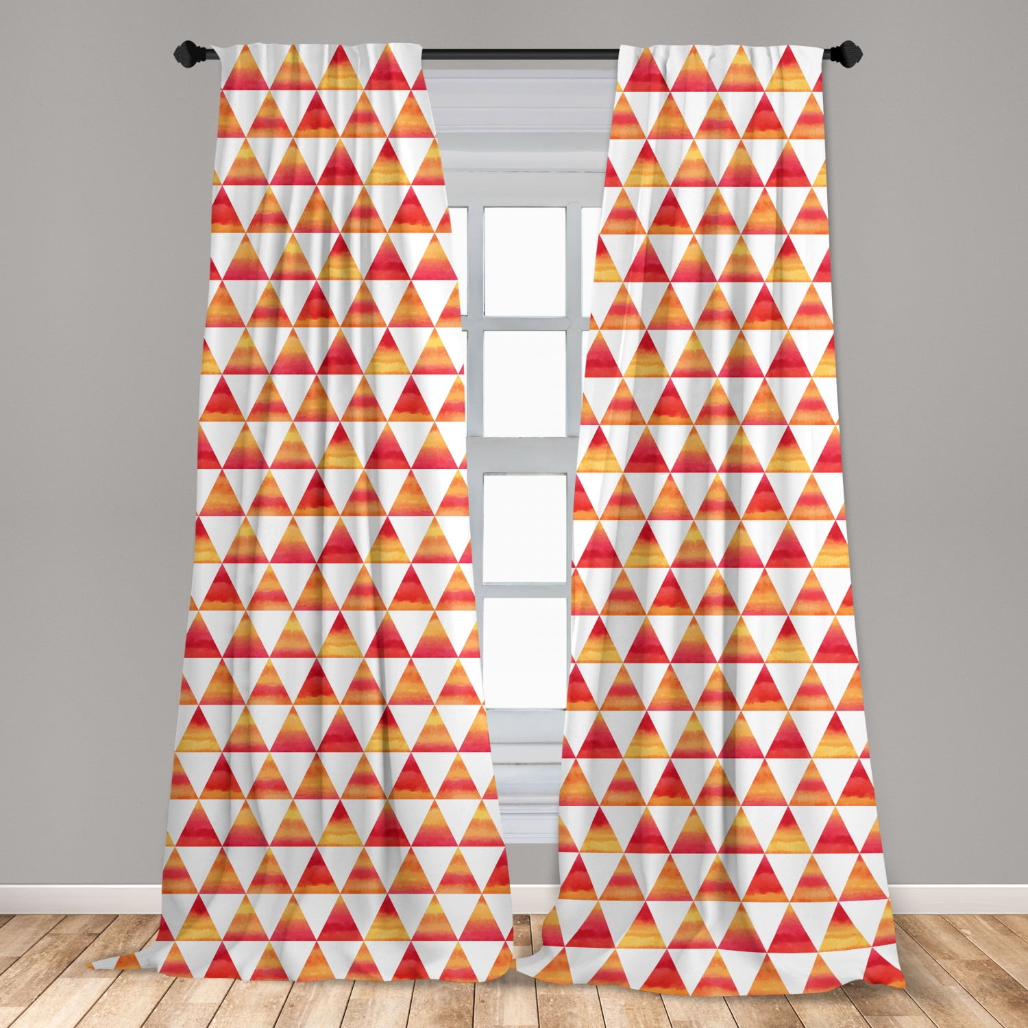 Abstract Curtains 2 Panels Set Triangle Geometric Forms In Watercolors