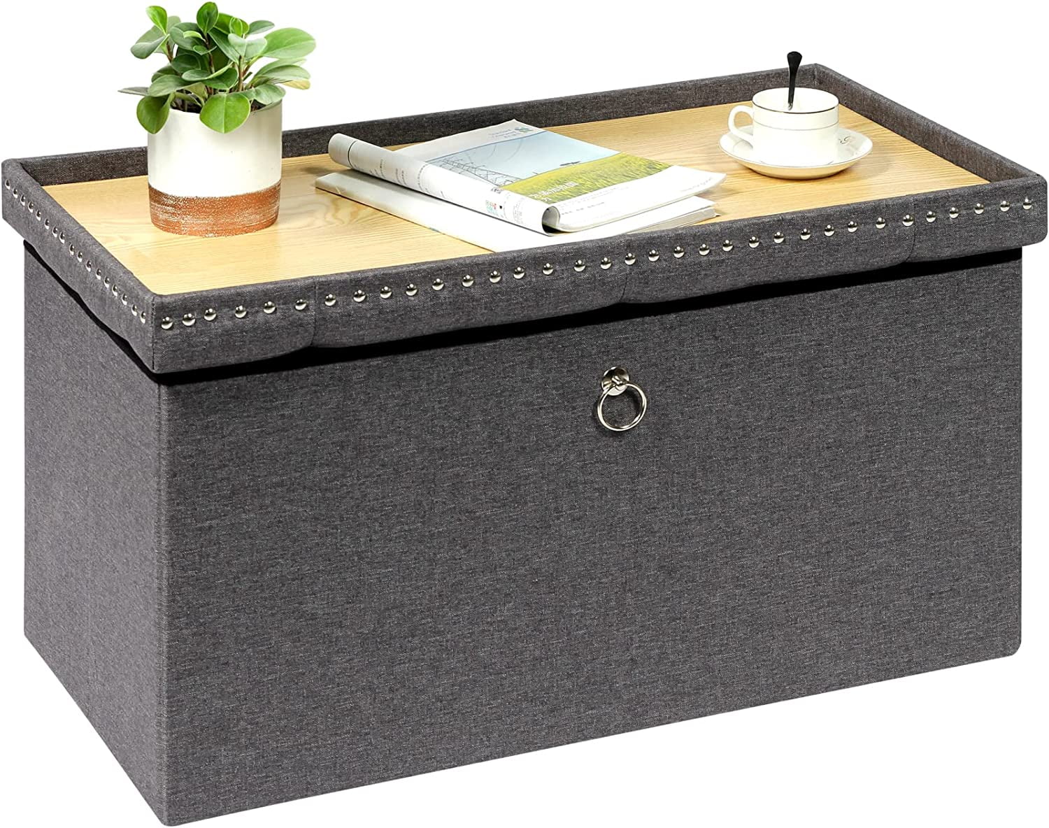 ZXNYH Storage Ottoman Bench with Metal Ring Pulls, Foldable Storage ...
