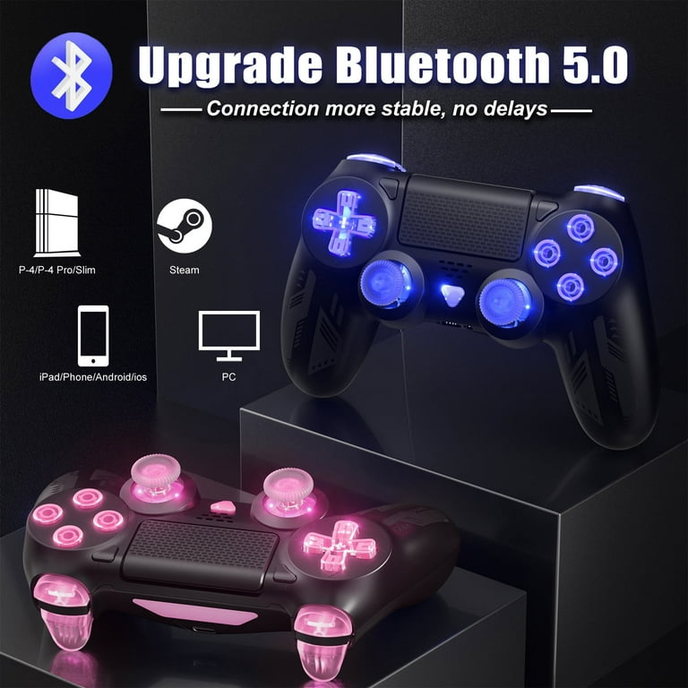 Gamrombo 2 Pack Wireless Controller for P 4 with RGB LED Button Backlight 6 Axis Sensor and Dual Vibration Support Turbo Compatible with P 4