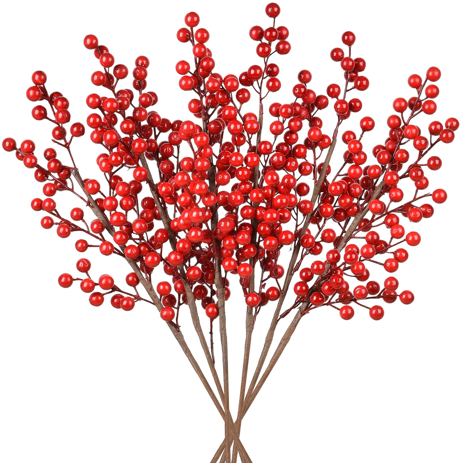 Gomaty 6 Pieces Artificial Red Berries Stem, 19.6inch Holly Berry ...