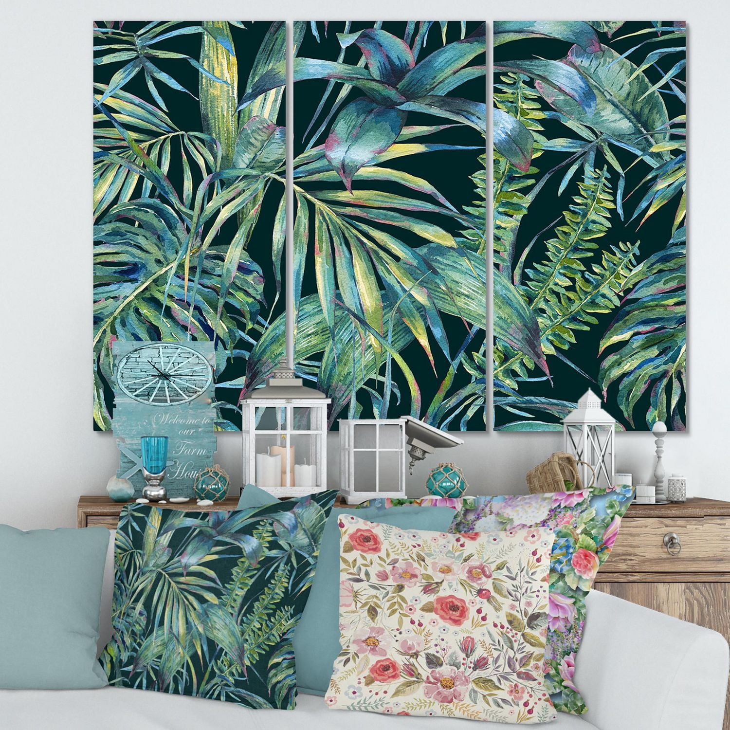 Click here for Designart Natural Leaves Exotic On Dark I Canvas W... prices