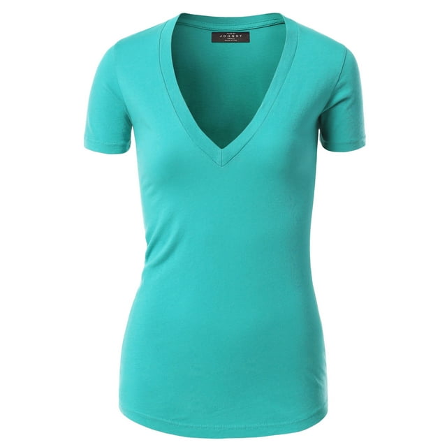 Made by Johnny Women's Basic Fitted Soft Short Sleeve Deep V-Neck T-Shirt XL TURQUOISE - Walmart.com