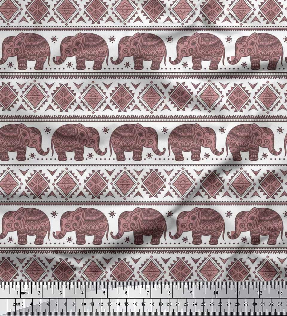 Soimoi Silk Fabric Aztec & Tribal Elephant Ethnic Print Fabric by the ...