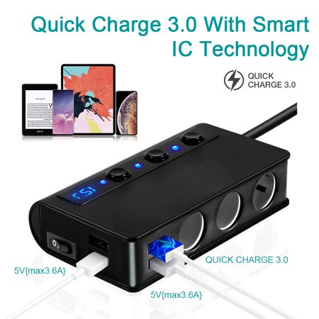 Cigarette Lighter Adapter Quick Charge 3.0 180W 12V/24V 3-Socket ...