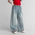 UJNDER Girls Wide Leg Pants Beaded Button Large Sized Style Jeans Floor ...