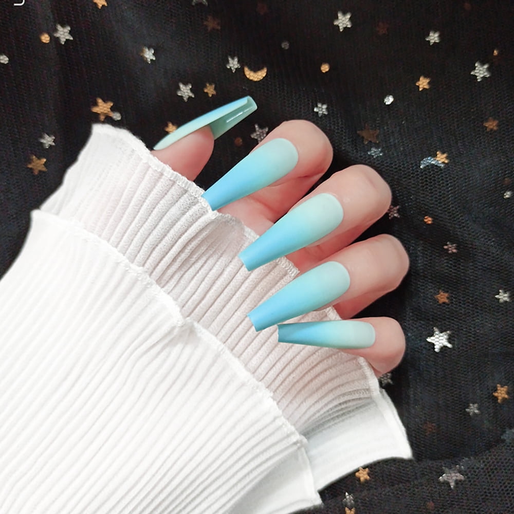 FCOGIN Long Coffin, 24 Pieces, Gradient Series, Cyan, Blue, Acrylic ...