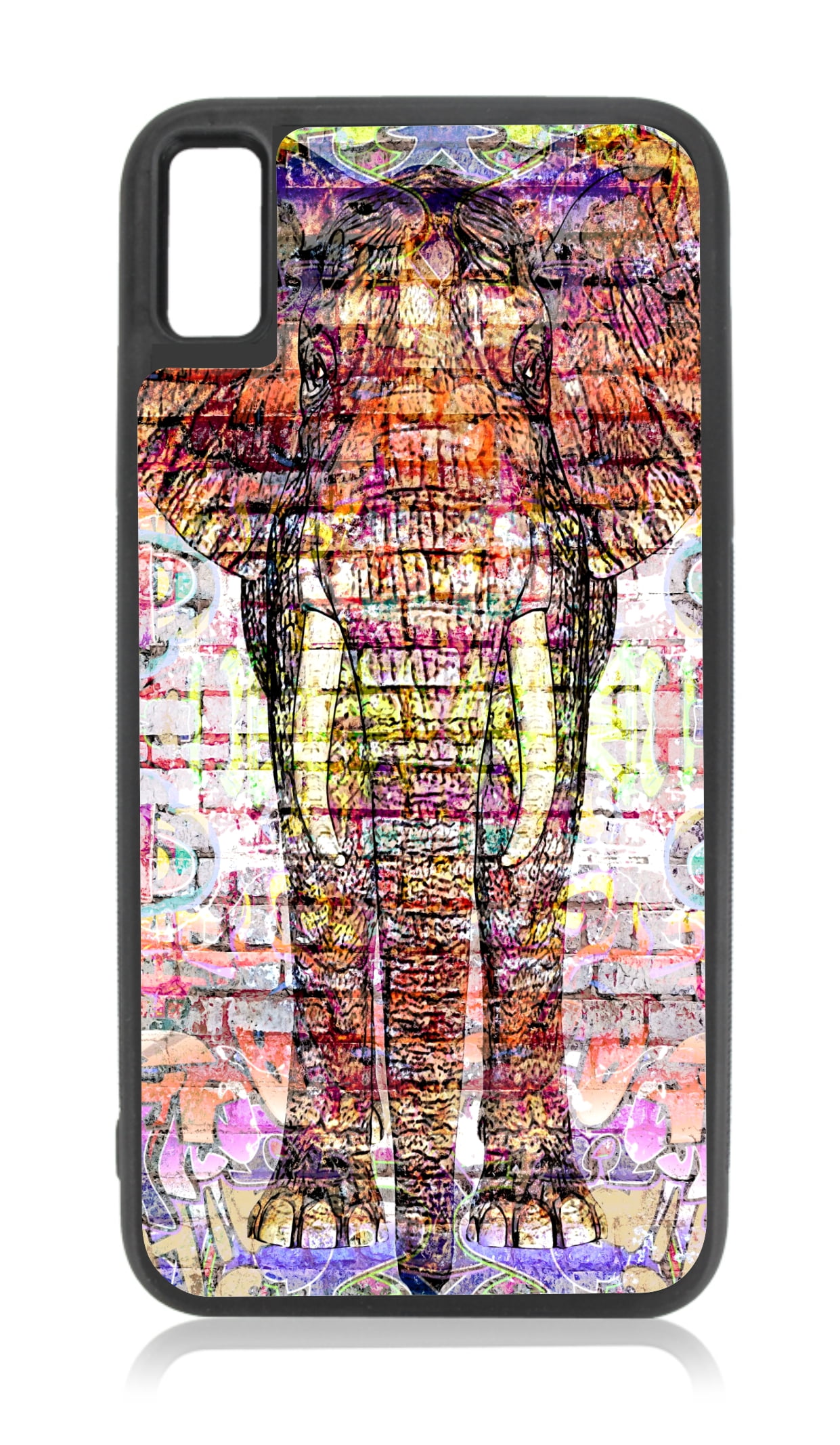 Patterned Elephant Brick Wall Art iPhone XR Elephant Case Black Rubber ...