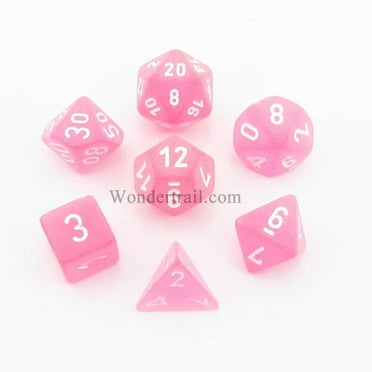 Pink Transparent Mini Dice with White Numbers 10mm (3/8in) Set of 7 ...