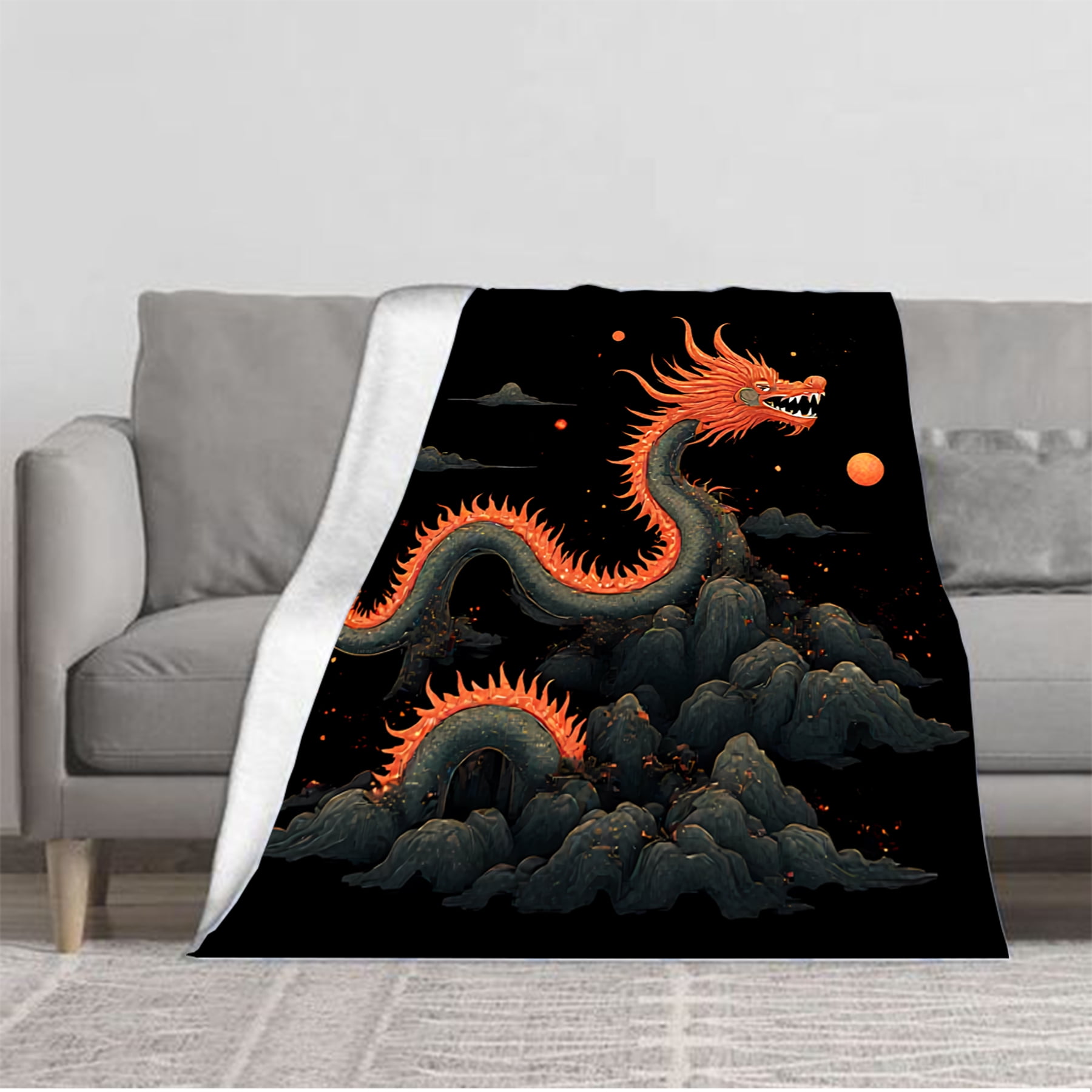 Click here for Yryl Cozy Flannel Blanket With Vibrant Dragon Desi... prices