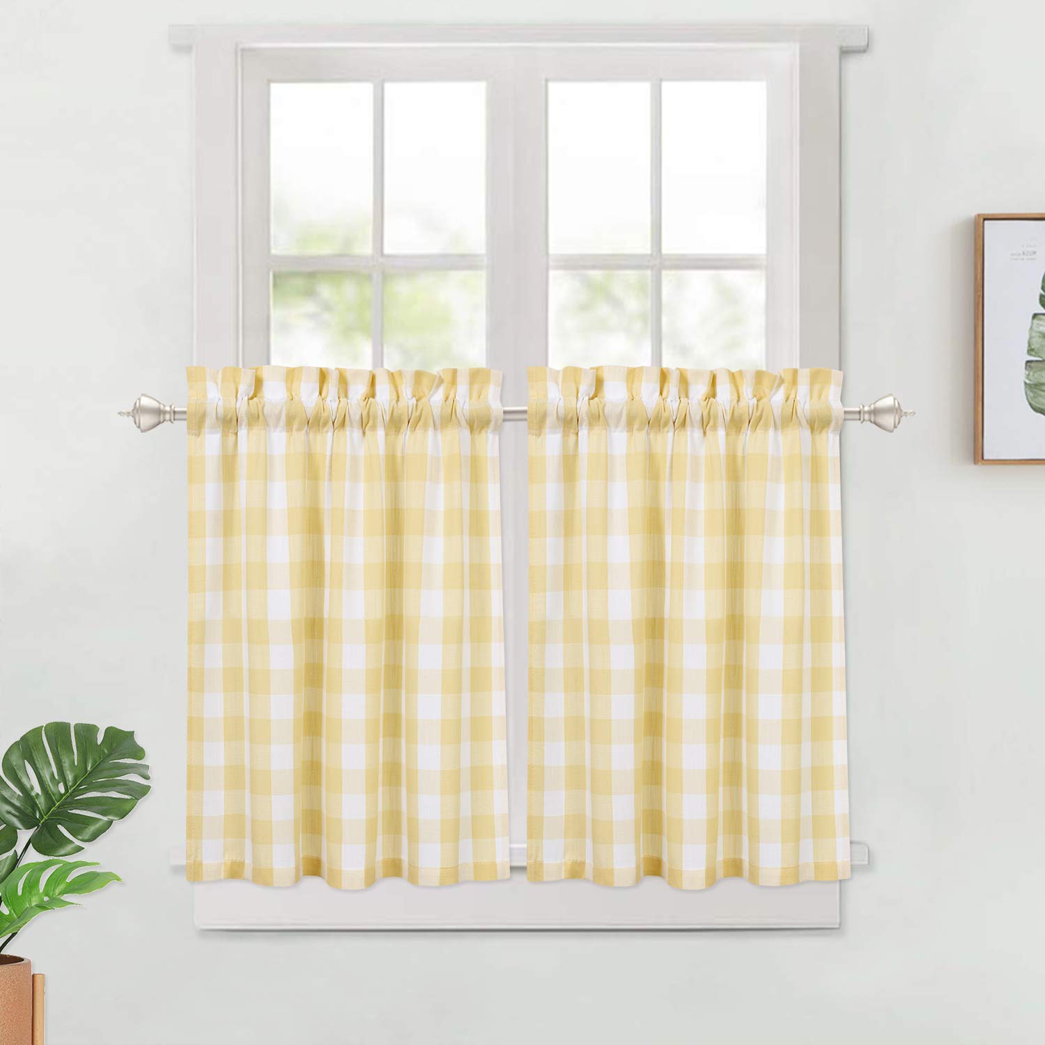 Kitsin Buffalo Plaid Cafe Curtains, Checker Pattern Rod Pocket Short ...