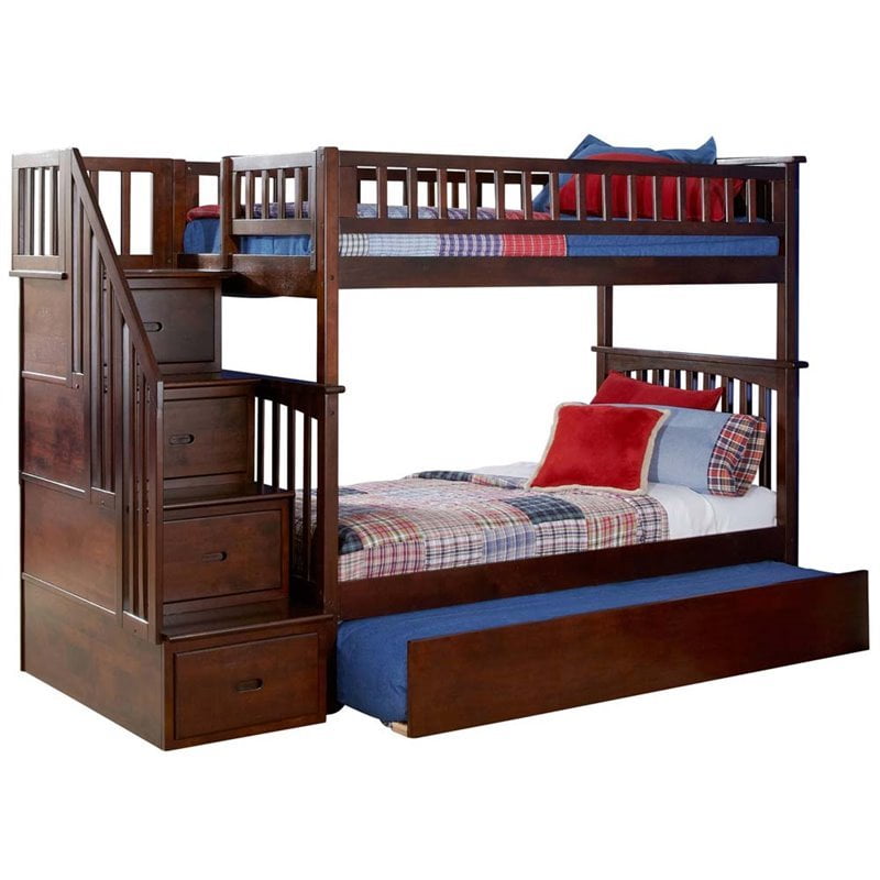 Leo & Lacey Twin Over Twin Staircase Trundle Bunk Bed - Walmart.com