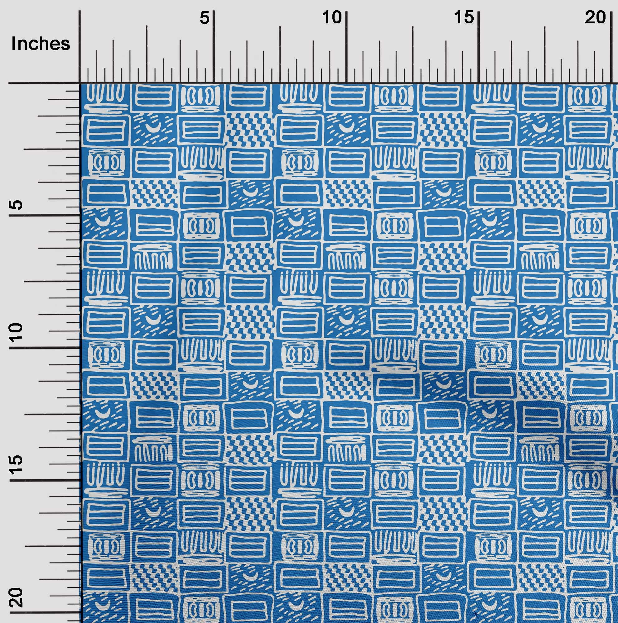 oneOone Viscose Chiffon Medium Blue Fabric Geometric African Sewing ...