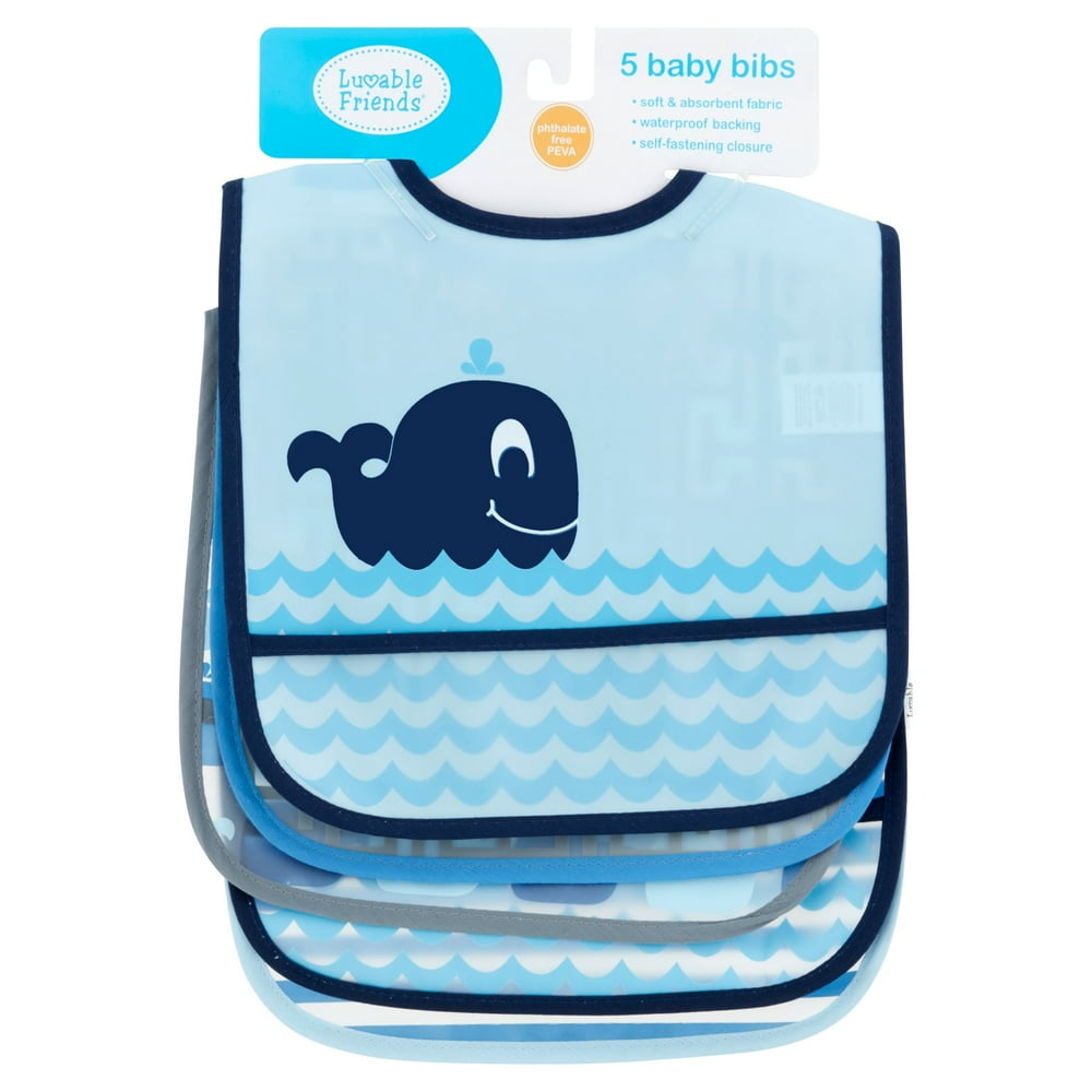 Luvable Friends Baby Boy Waterproof PEVA Bibs 5pk, Blue Whale, One Size ...