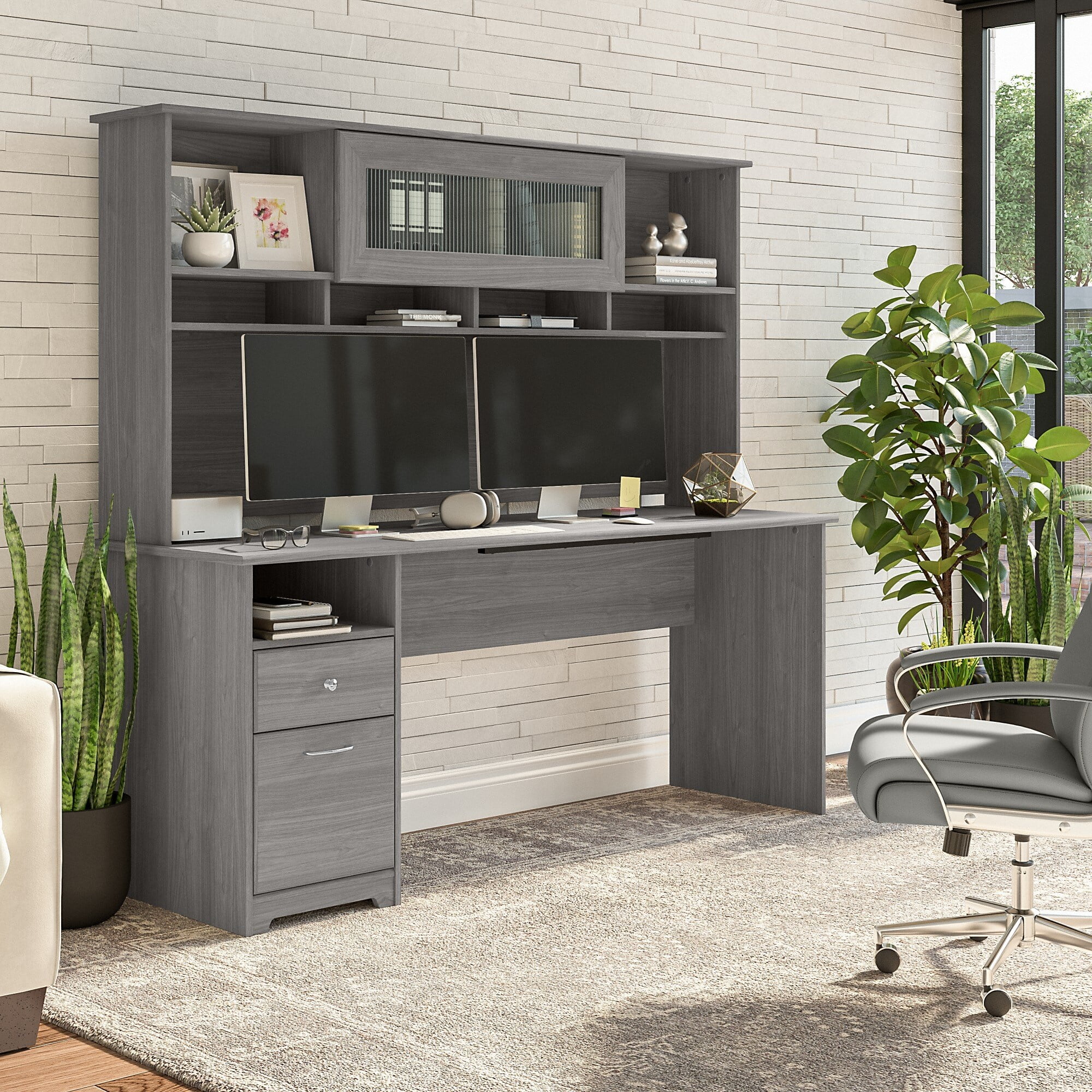 Bush Furniture 72W Computer Desk with Hutch and Drawers by Modern Gray ...